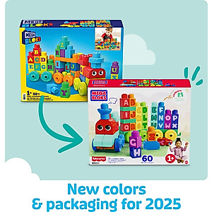 MEGA BLOKS First Builders Toddler Building Blocks Toy Set, ABC Learning Train with 60 Pieces, Ages 1+ Years (Amazon Exclusive)