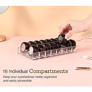Luxspire Acrylic Eyeshadow Organizer, Makeup Drawer Organizer 16 Space Cosmetic Makeup Organizer for Pots, Eyeshadows, Mini Highlighter Blush Display Storage Case Beauty Care Holder Container - Clear
