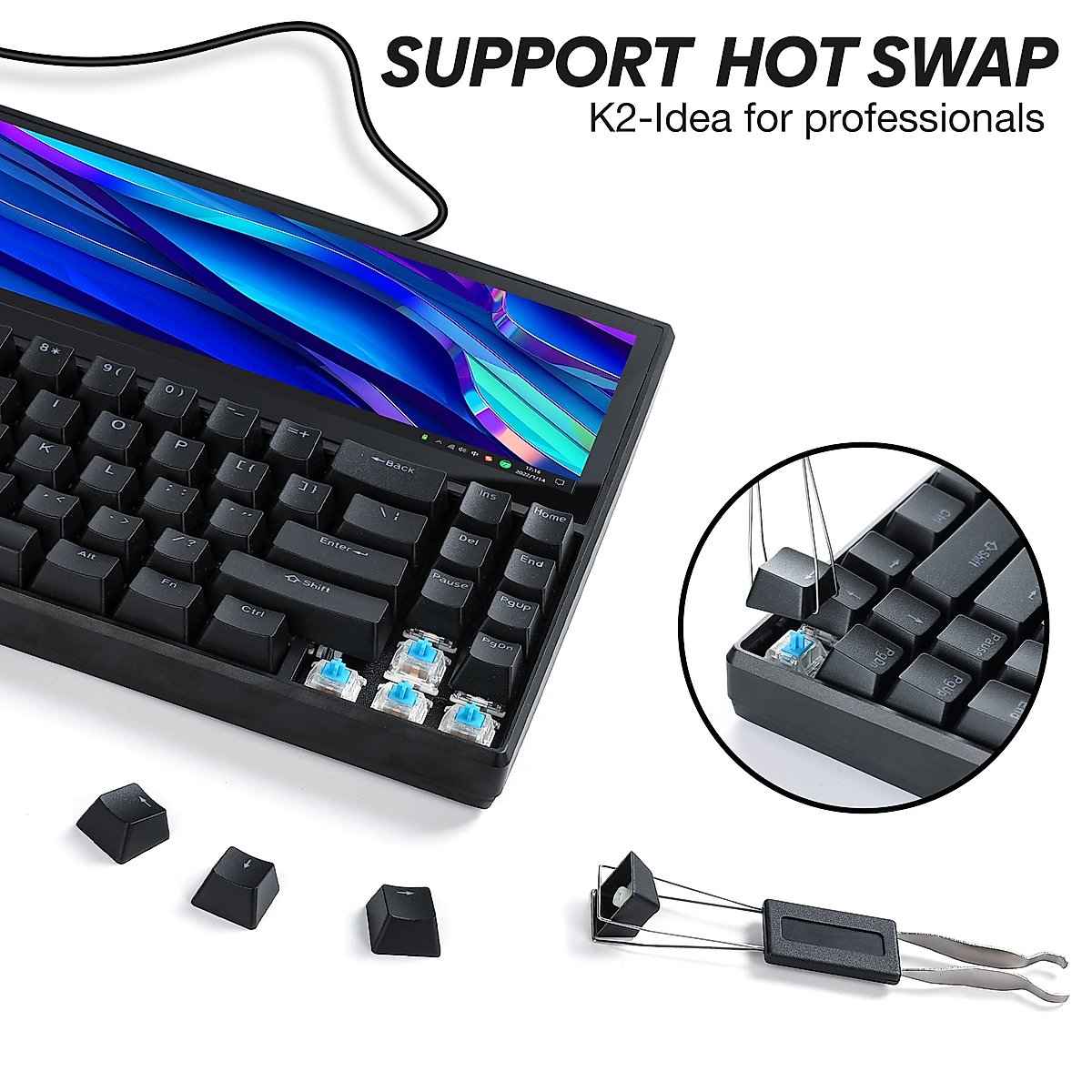 Kwumsy Portable Monitor Split Screen Keyboard Mechanical Multifunctional Keyboard with Built-in 12.6'' Touchscreen USB Expansion Compact 71 Keys RGB LED Backlit N-Key for Windows Mac Android (K2)