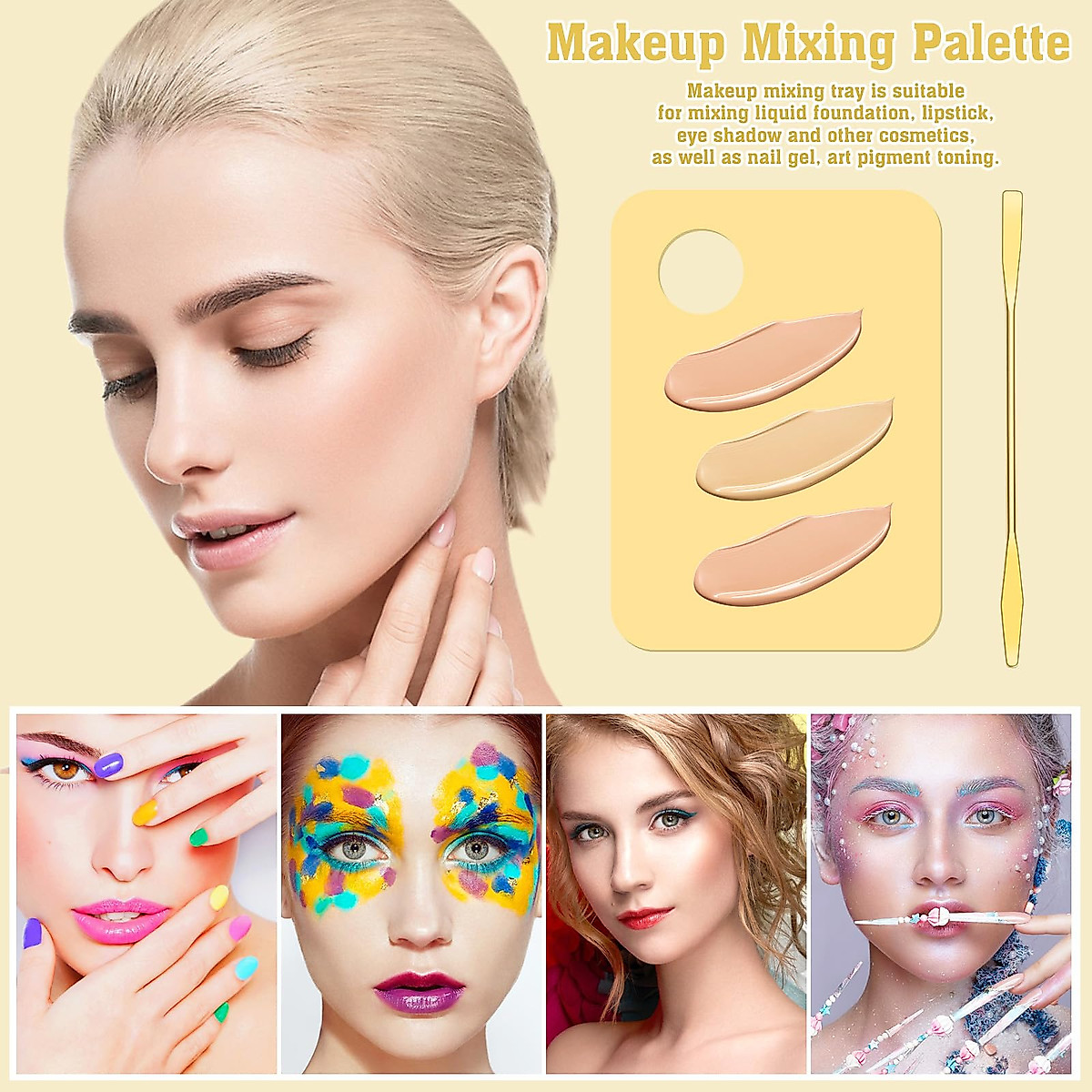 6 in 2 Sets Makeup Mixing Palette, Rainbow Acrylic Cosmetic Palette with Korean Makeup Spatula Tool for Mixing Foundation Eye Shadow Lipsticks Nail Art