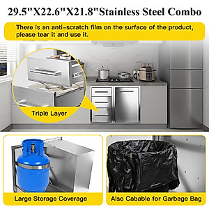 Globamboo Outdoor Kitchen Drawer Combo, BBQ Access Trash Drawer Combo with Propane Tank Tray, Outdoor Kitchen for BBQ Island, Grilling Station, Outside Cabinet (29.5" WX22.6 HX21.7 D)（Left Drawer）