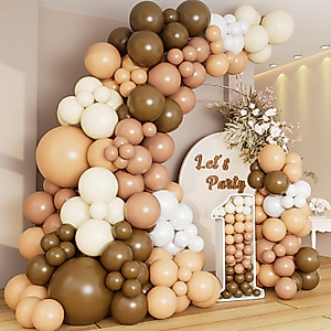 DBKL Brown Balloon Garland Arch Kit with Different Size Nude Coffee Brown Ivory White Boho Tan Neutral Balloons for Woodland Teddy Bear Baby Shower Jungle Safari Birthday Party Decorations