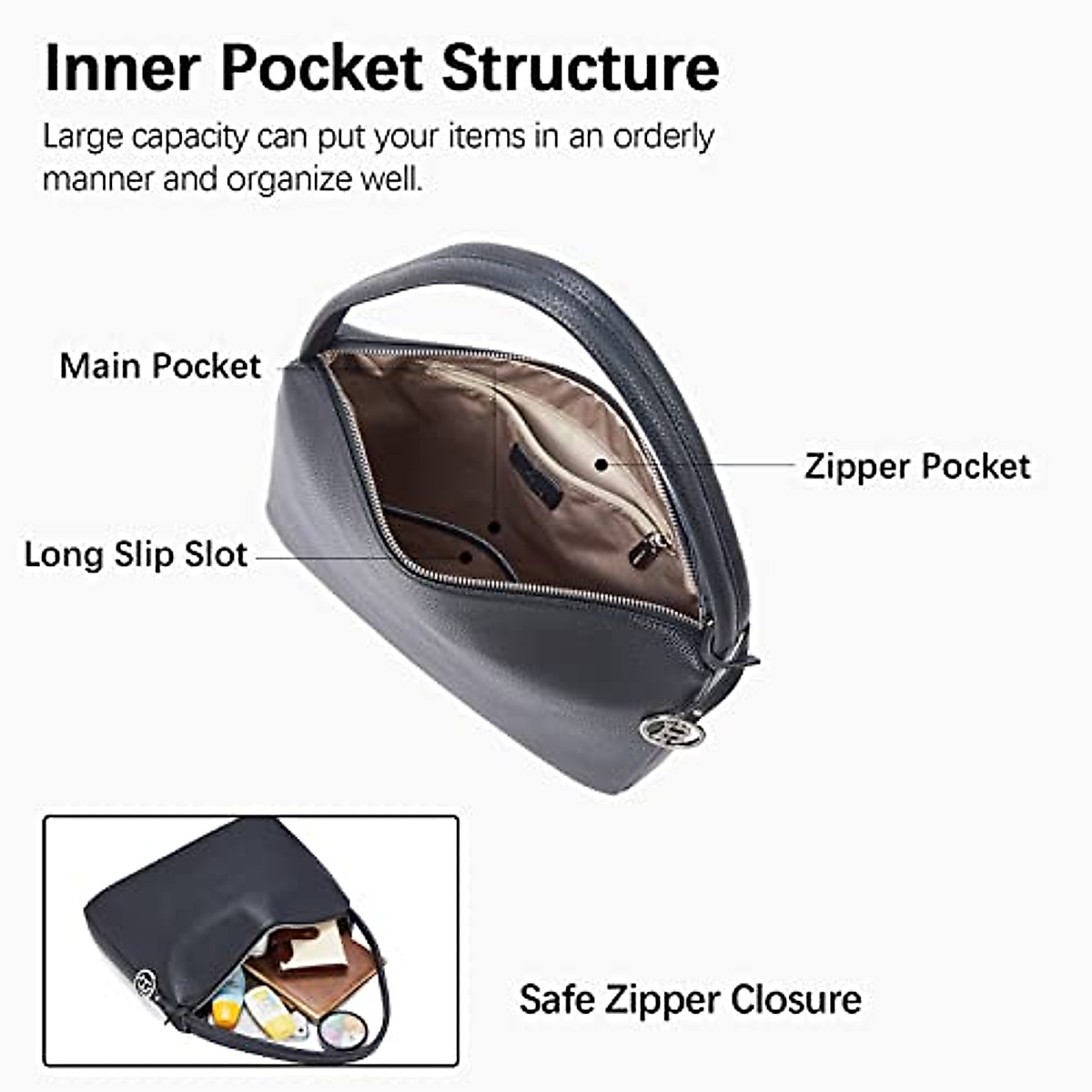 BOSTANTEN Shoulder Bag For Women Hobo Purses and Handbags Top Handle Clutch Purse with Zipper Closure Black