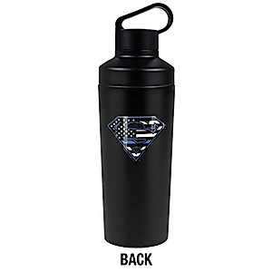 Superman OFFICIAL Superman Thin Blue Line Flag Shield Logo Pattern 18 oz Insulated Water Bottle, Leak Resistant, Vacuum Insulated Stainless Steel with 2-in-1 Loop Cap