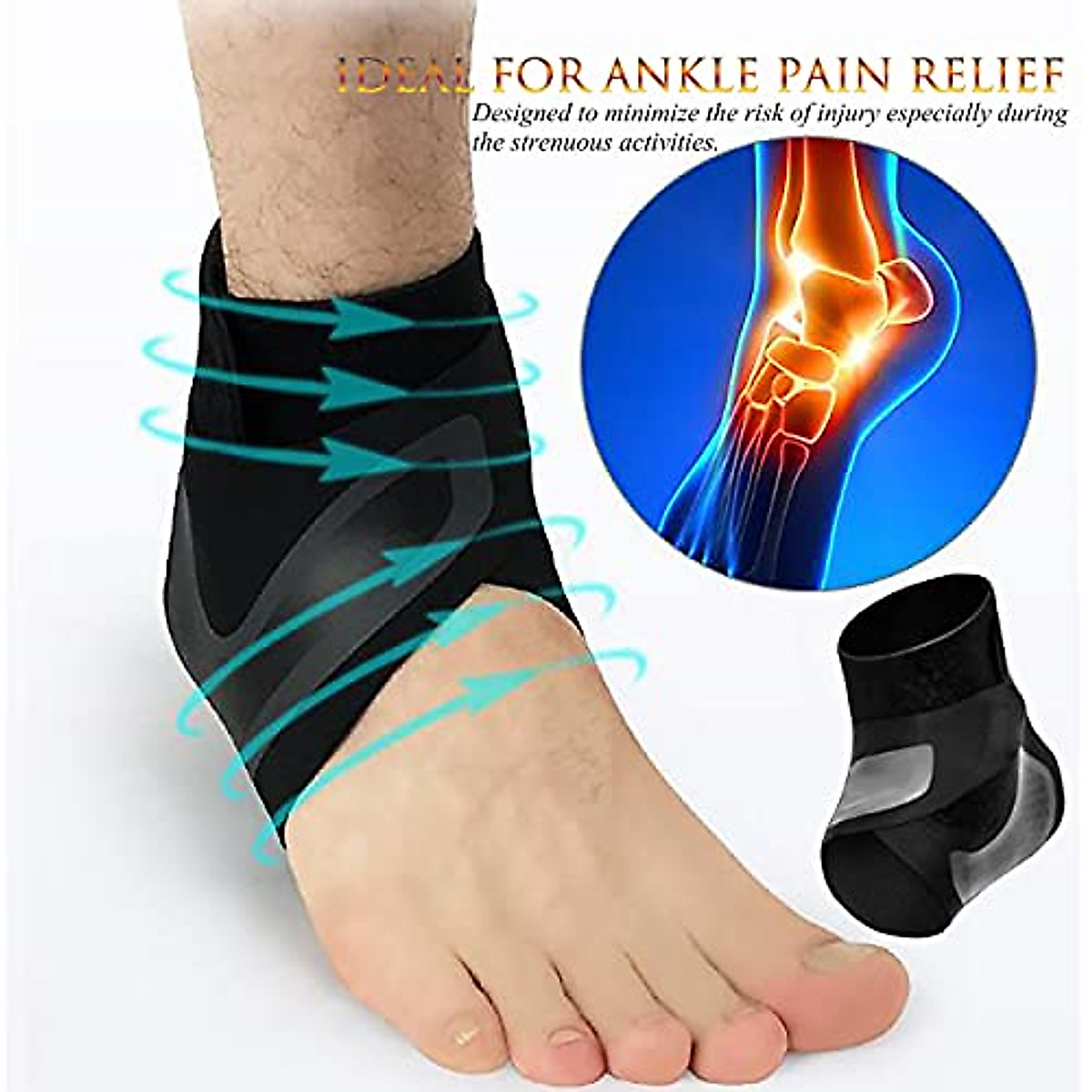 HiRui Ankle Brace Ankle Support Ankle Wrap for Running, Arthritis, Pain Relief, Sprains, Sports Injuries, Recovery, Ultra-Thin Breathable Neoprene Ankle Compression Brace (Right Foot/Medium)