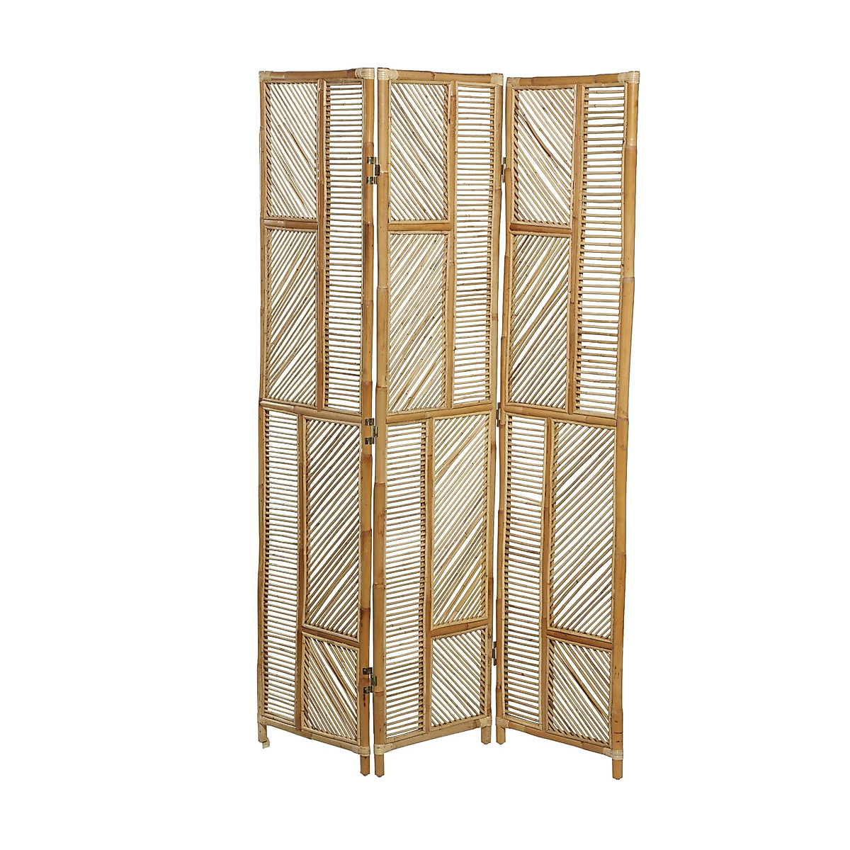 Deco 79 Wood Geometric Partition Room Divider Screen Hinged Foldable Partition 3 Panel Privacy Screen, Room Partition 52" x 1" x 71", Brown