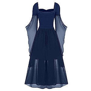 Halloween Costumes for Women Corset Mesh Gothic Steampunk Dress Goth Dress for Women Black Gothic Dress Ren Faire Corset Costume Scary Halloween Costumes for Women（3-Blue,X-Large）