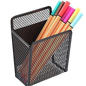 Magnetic Pencil Holder - Extra Strong Magnets Mesh Marker Holder Perfect for Whiteboard, Refrigerator and Locker Accessories (1 Baskets, 1 Pack Black)