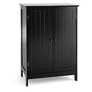 Giantex Storage Cabinet with Doors and Shelves - Freestanding Storage Organizer with Anti-Tipping Device, Entryway Storage Unit for Living Room, Bedroom, Home Decor, Bathroom Floor Cabinet (Black)