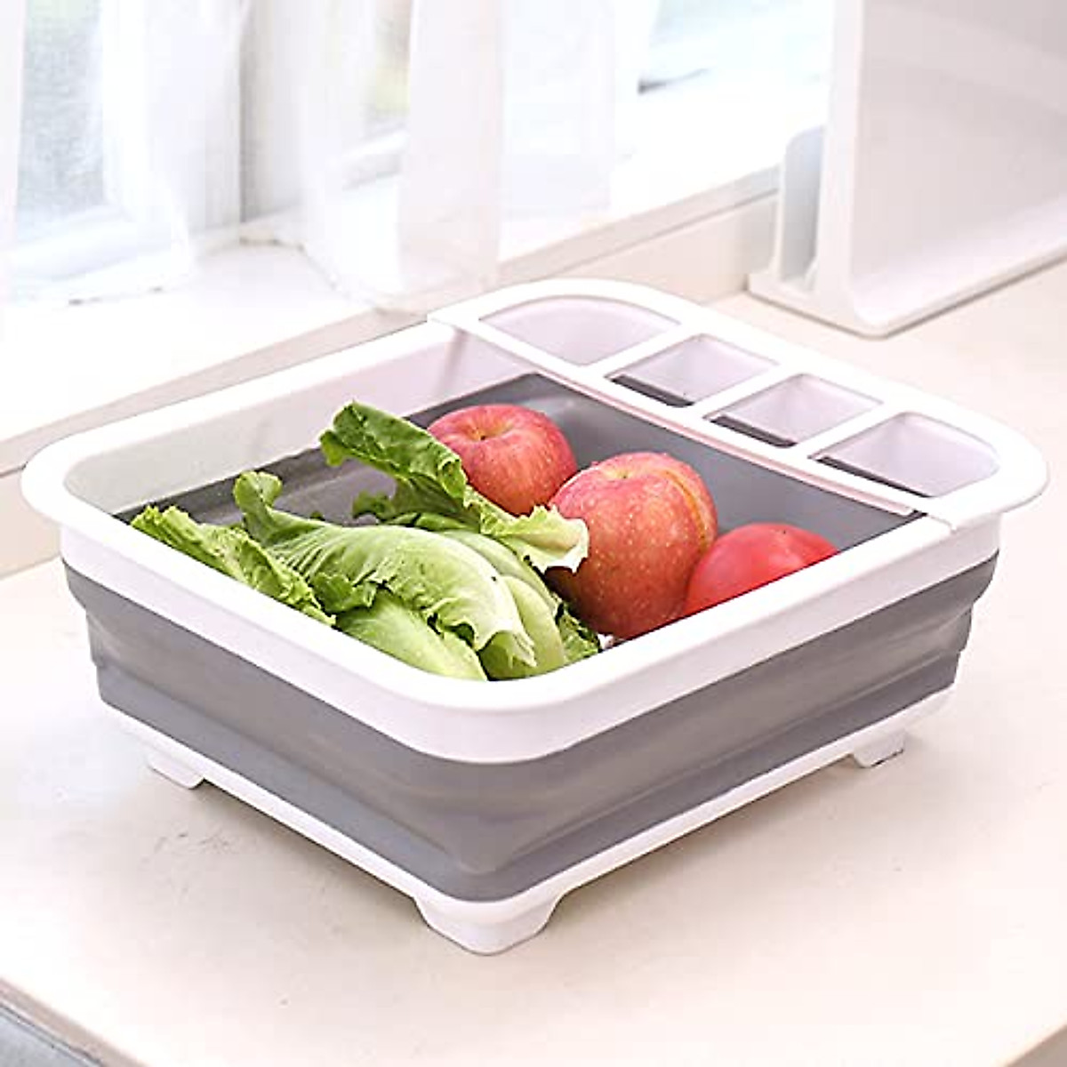 Goderewild Collapsible Dish Rack with Drainboard for Drying Dishes - Space-Saving Foldable Design with Dinnerware Storage Tray/Basket - Perfect for Kitchen Counter Organization