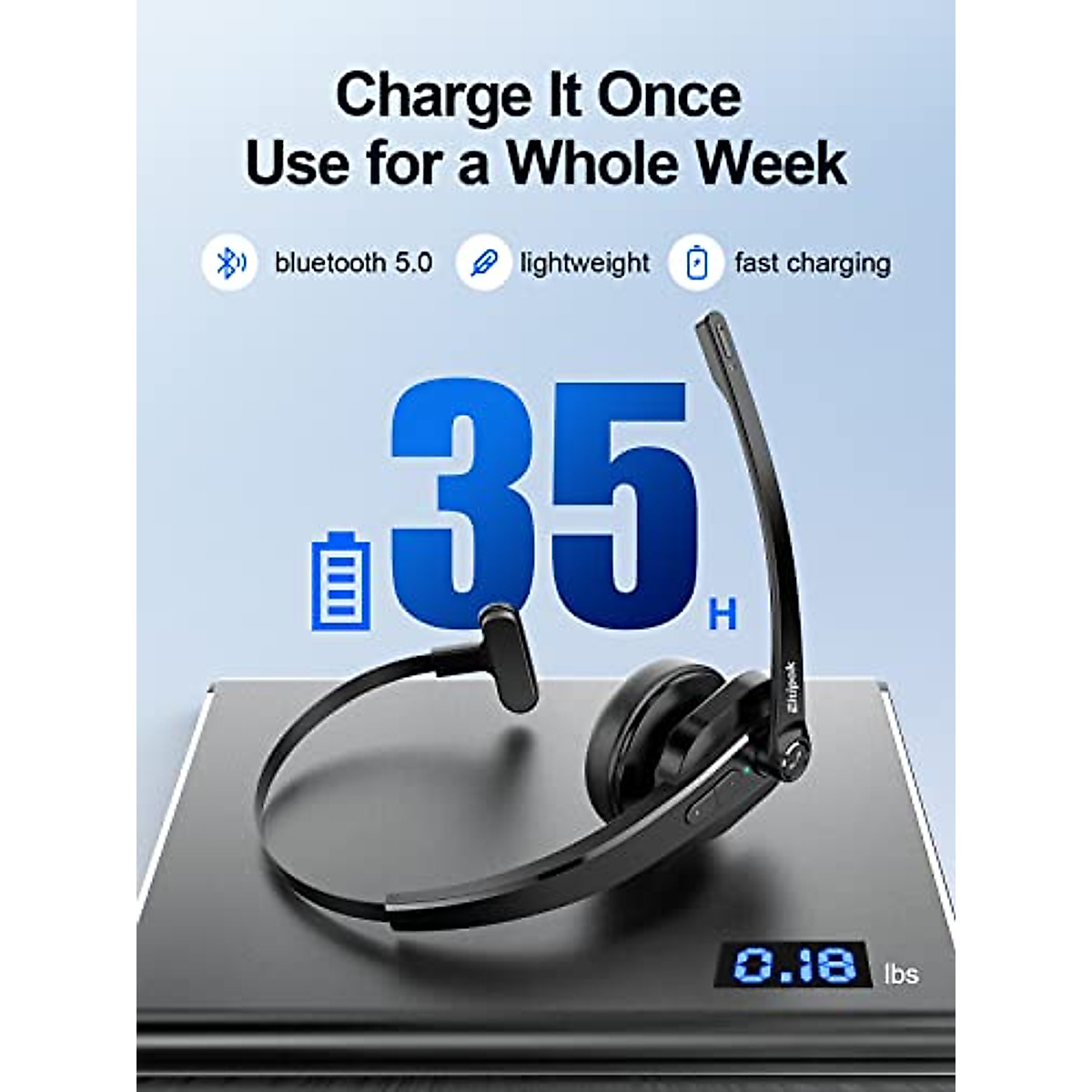 EITIPOK Bluetooth Headset, Bluetooth Trucker Headset with Noise Canceling Mic, On Ear Bluetooth Headphones for Cell Phone/PC/Tablet/Laptop/Computer, Hands Free Headset for Trucker/Business/Students