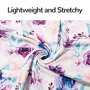 Newborn Floral Swaddle Blanket Purple Flower Rose Baby Receiving Blanket with Headband Soft and Stretchy Infant Swaddle Wrap Blanket for Baby Girl