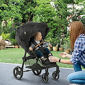 Qaba Lightweight Baby Stroller with One-Click Fold, Toddler Travel Stroller with Adjustable Backrest Footrest, Compact Stroller with All Wheel Suspension, Sun Canopy, Black