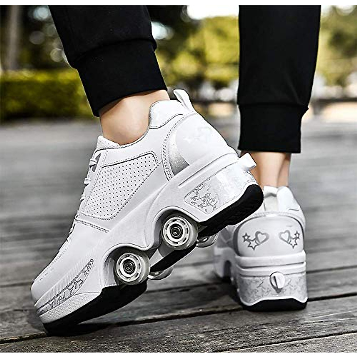 LDTXH Multifunctional Roller Skates Shoes Deformation Automatic Walking Shoes with Double-Row Deform Wheel Adult Children's Skating Shoes,5.5
