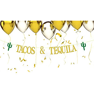 Tacos & Tequila Banner, Gold Taco Banner for Mexician Taco Party/Taco Tuesdays/Tacos and Tequila Party/for Mexican Fiesta Fiesta/Birthday Decorations Gold Glitter