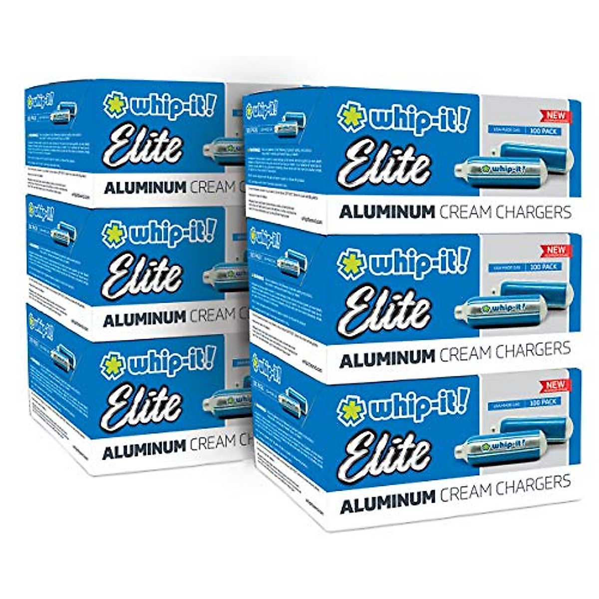 Whip-It! Elite Premium Aluminum N2O Whipped Cream Chargers 600 Count Case, 100-pack