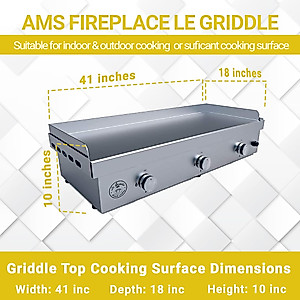 AMS Fireplace Le Griddle | 3 Burner Outdoor 304 Stainless Steel Griddle 41" | (Natural Gas, Three Burner Griddle) 21,000 Btu's Tasty Cooking - Outdoor Clothing Cover Included. Made in France (GFE105)