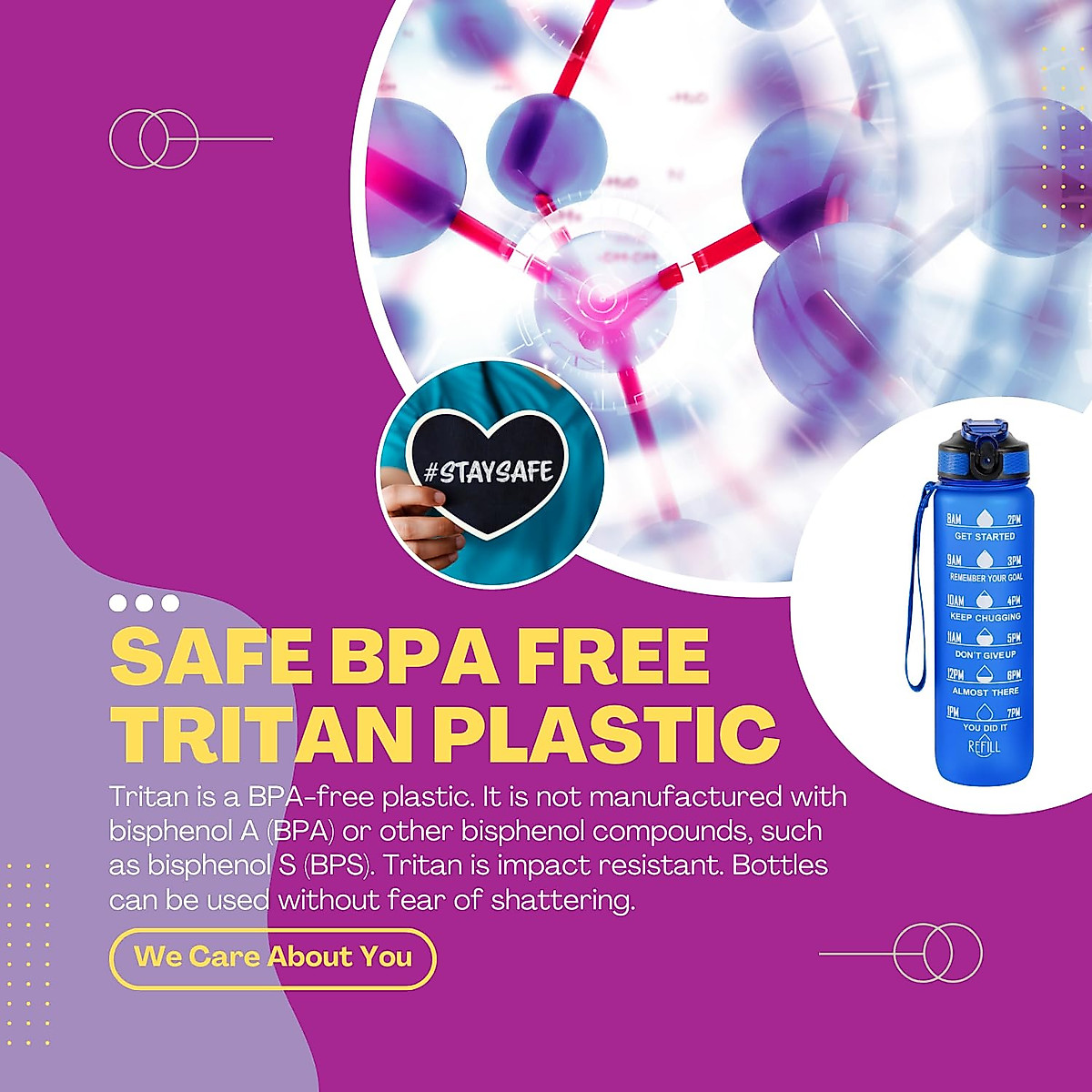 32 oz Water Bottle with Times to Drink and Straw. With clearly marked times to drink throughout the day and a convenient straw for spill-proof sipping, track your water intake and stay hydrated.