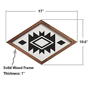 Mokof 2 Pack Wood Wall Decor, Boho Art, Diamond Framed Black and White Geometric Art Decor for Bedroom Living Room, Southwestern Wall Sign Prints on Wooden Board (Not Print Paper)