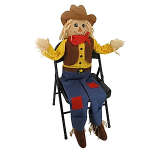 RZ Express Studios 61" Cowboy Scarecrow Western Country Sitting Fall Harvest Decoration