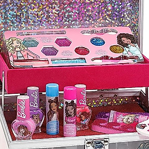 Barbie Movie Kids Makeup Kit for Girls, Real Washable Toy Makeup Set, Barbie Gift, Play Makeup and Pretend Play Toys Ages 3 4 5 6 7 8 9 10 11 12