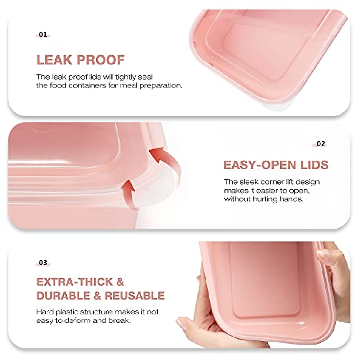 Glotoch Extra-Thick Meal Prep Containers Reusable, 38OZ To Go Containers, Double Use As Divided Lunch Containers For Portion Control-Microwave&Freezer&Dishwasher Safe,BPA-Free,10 Pack,Pink