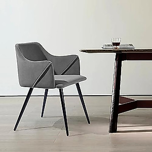 FurnitureR Set of 2, Velvet Fabric Side Accent Arm Scandinavian Modern with Metal Legs for Home Kitchen Living Bedroom Dining Chair, Grey