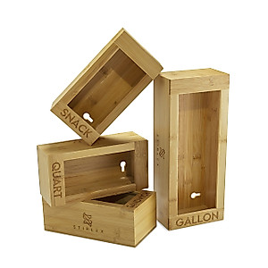 STIRLEX Bamboo Food Storage Bag Organizer, 4-piece set, Food Bag Dispenser Drawer Organization Gallon Quart Sandwich Snack