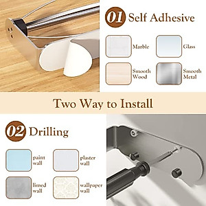 Paper Towel Holder Under Cabinet, Effortless Tear and Space-Saving, Single Hand Operable Paper Towel Holders with Damping Effect, Self-Adhesive or Drilled Paper Roll Holders for Kitchen, Bathroom, RV