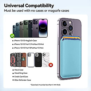 Magnetic Wallet Card Holder with Mag Safe, Mag-Safe Leather Phone Wallet for iPhone 14 13 12 Pro/Pro Max/Plus/Mini Mag Safe Case, Magnetic Card Holder for Back of iPhone 14/13/12 Series, Light Blue