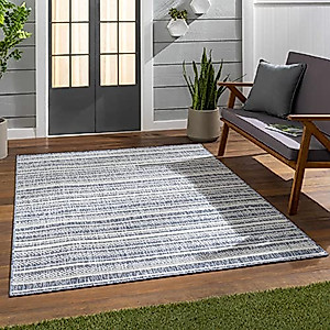 Hauteloom Emirgazi Hallway, Kitchen Patio Outdoor Runner Rug - Global - Blue, Gray - 2'7" x 12'