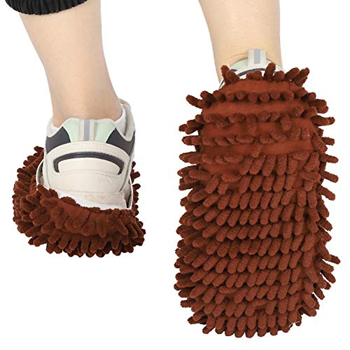 Mop Slippers Shoes Cover, 10Pcs Chenille Mop Slippers Multifunction Floor Cleaning Shoes Dust Cleaner Accessory(Tan)
