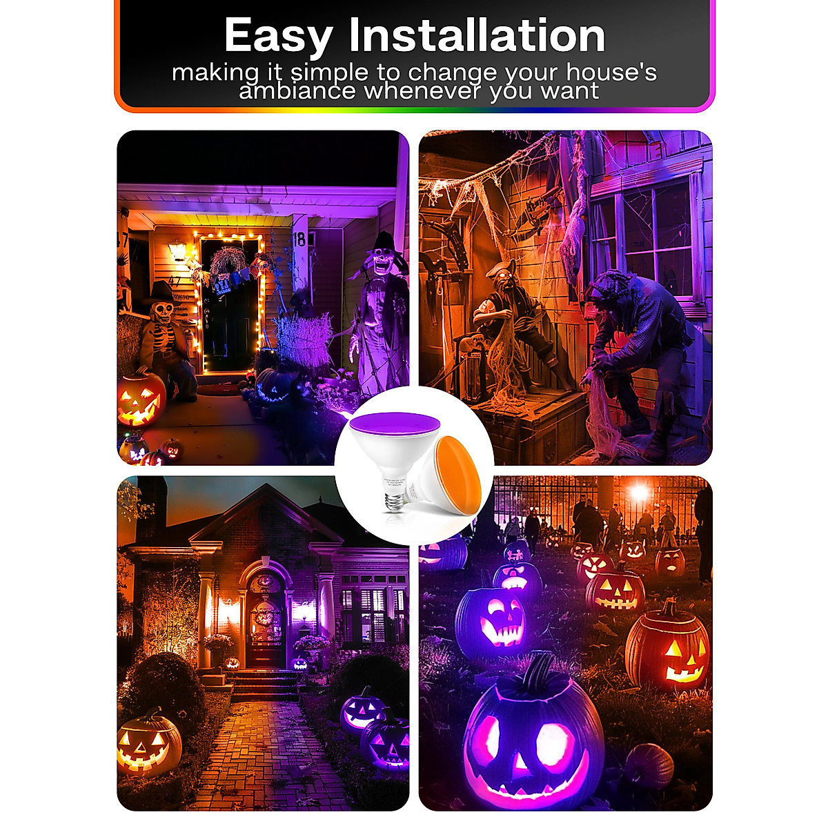 LEDERA LED Flood Orange Purple Light Bulb, 15W Equivalent 150W, Par38 Orange Purple Flood Light, E26 Base, Colored LED Light Bulbs, Not-dim Ideal for Halloween, Christmas, Party, Holiday, 2 Pack