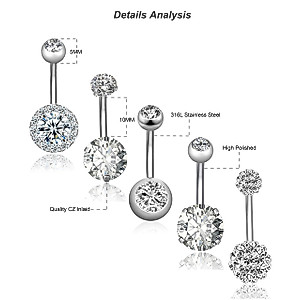 REVOLIA 14G Stainless Steel Belly Button Rings for Women Navel Rings CZ Body Piercing
