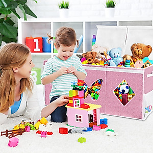 Extra Large Toy Box Chest for Girls, Collapsible Sturdy Toy Chest Bins with Lids, Kids Toy Storage Organizer Baskets for Kids, Boys, Girls, Nursery Room, Playroom, Bedroom, Closet, 40x14x17inch