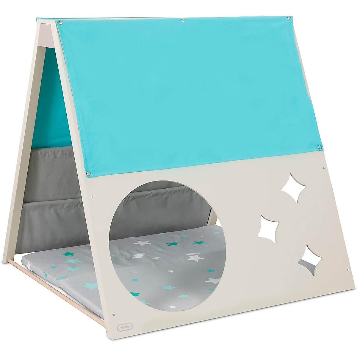 Little Tikes Starry Night Reading Nook Indoor Furniture Includes Starlight Projector, Cushioned Mat, Book Storage, Modern White/Light Blue Wooden Play Space- Great Gift for Readers, Kids Ages 3+