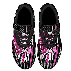 Breast Cancer Awareness Shoes Women Fashion Running Sneakers Breathable Casual Sport Tennis Shoes Black Size 4