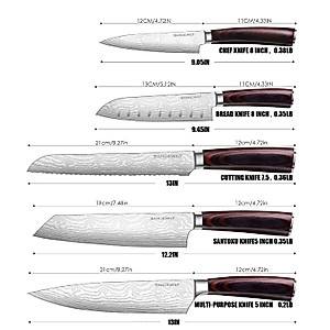 SANDEWILY 5PCS Chef Knife Set - Ultra Sharp Japanese Knives with High Carbon Stainless Steel Blades and Ergonomic Pakkawood Handle in an Elegant Gift Box