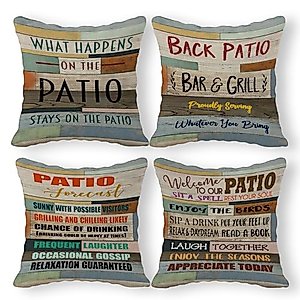 Patio Decor Retro Vintage Wood Grain Throw Pillow Case, 18 x 18 Inch Set of 4, Outdoor Front Patio Porch Bench Decorations, Patio Decor, Patio Deck Pillows Cover for Sofa Couch Bed