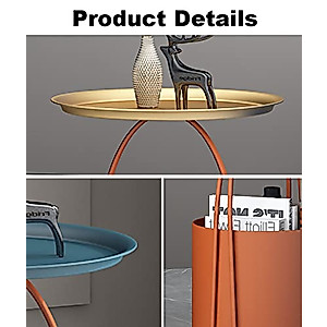 Modern End Table Set of 2, Metal Sofa Side Table, Waterproof Small Coffee Table with Removable Tray for Living Room Bedroom Balcony and Office