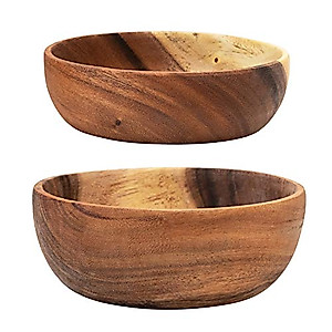 Creative Co-Op Acacia Wood, Set of 2 Bowl, Natural, 2