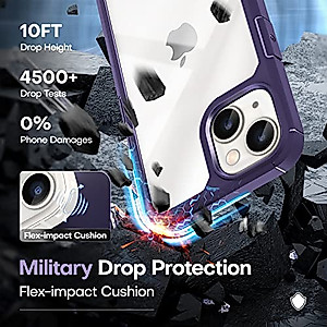 TAURI [5 in 1 Defender Designed for iPhone 13 Case 6.1 Inch, with 2 Pack Tempered Glass Screen Protector + 2 Pack Camera Lens Protector [Military Grade Protection] Shockproof Slim Thin-Dark Purple