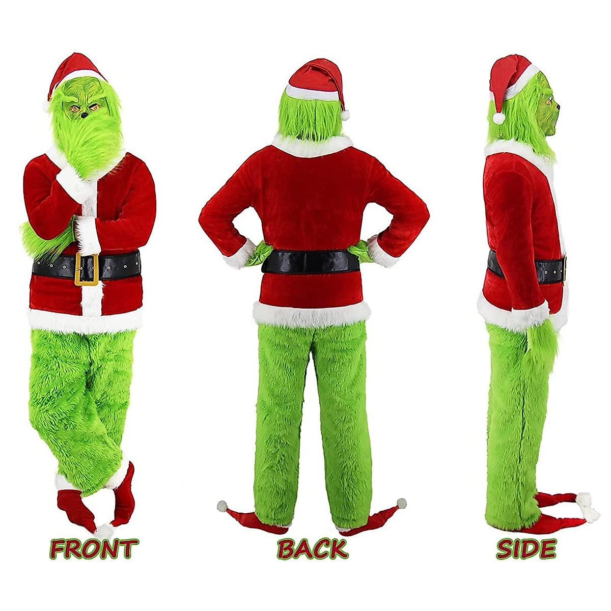 Cupohus Green Monster Costume for Adult Christmas Santa Costumes With Mask Furry Men Suit Halloween Outfit