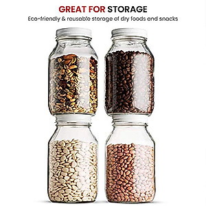 Paksh Novelty - Food Storage Container - Glass Mason Jars - Regular Mouth Jam Jelly Jars, Metal Airtight Lid, Preserving, Decorating, Canning Jar, Craft and Dry Food Storage (32 Ounce)