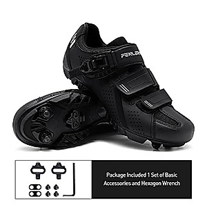 FENLERN Men's Cycling Shoes Mountain Bike Shoes MTB with Quick Ratchet Buckle Indoor Riding Outdoor Cycling Compatible with 2-Bolt Cleats, Black 9.5