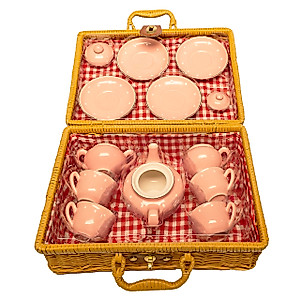 Children's Porcelain Play Tea Set - 13pcs, Light Pink