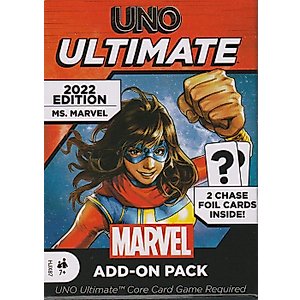 UNO Ultimate Marvel Card Game Add-On Pack with Ms. Marvel Character Deck & 2 Collectible Foil Cards