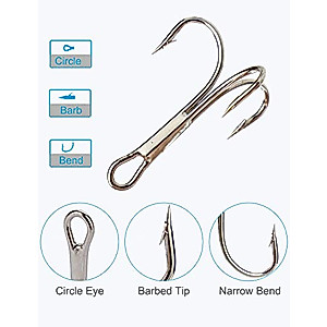 Beoccudo Treble Hooks Kit, Saltwater Freshwater Size 2 4 6 8 10 Triple Fishing High Carbon Steel Hooks