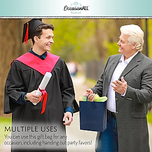 Blue Gift Bags - 12 Pack Medium Navy Paper Gift Bags with Rope Handles, Designer Solid Color Paper Gift Wrap Bags for Birthdays, Parties, Events, Bulk Favor Bags, Weddings or Any Occasion - 7.5x9x3.5