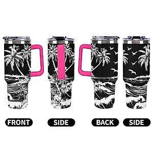 Palm Tree Black 40 Oz Tumbler Insulated Stainless Steel Water Bottle Travel Mug Car Cup with Handle And Straw